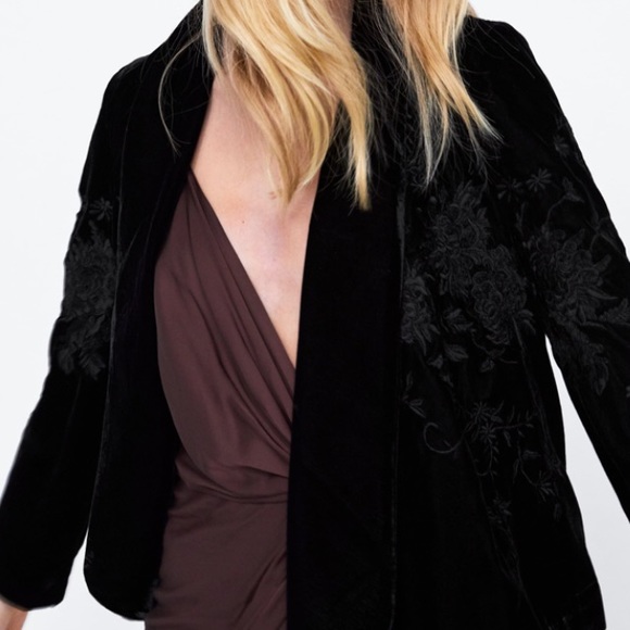 Zara | Jackets & Coats | Zara Black Velvet Embroidered Jacket | Poshmark